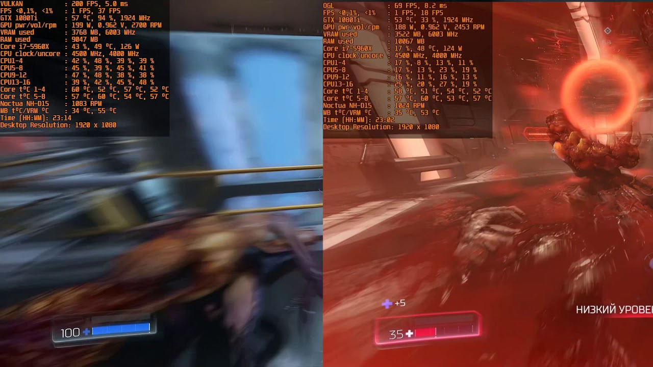 Doom 2016 OpenGL vs Vulkan - YouTube