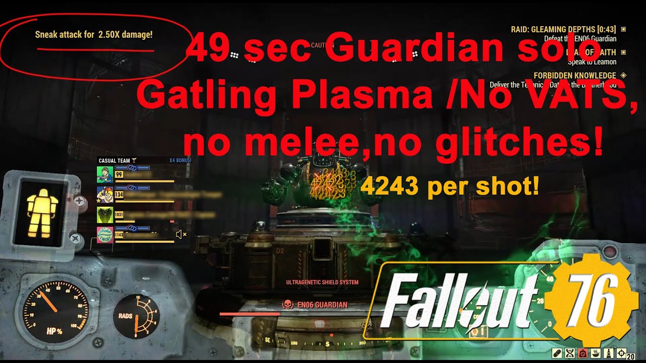 Fallout 76: Guardian Gatling Plasma Solo in 49 seconds, with NO VATS ...