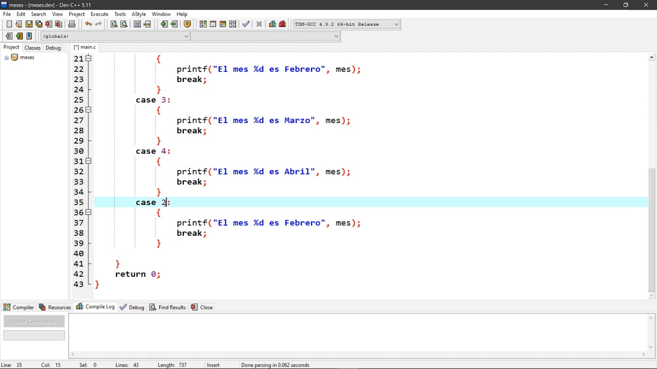 Lenguaje C | Programa para escribir el nombre del mes a partir de su número - YouTube