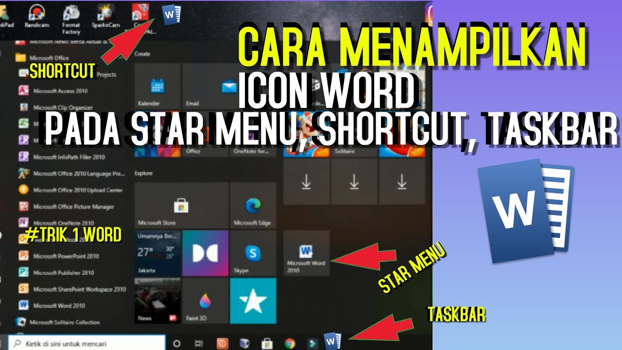 cara menampilkan icon word pada star menu, shortcut dan taskbar di ...