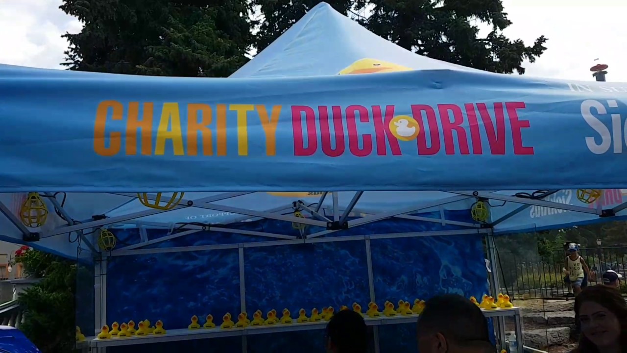 sick kids hospital duck toss to fill the pool - YouTube