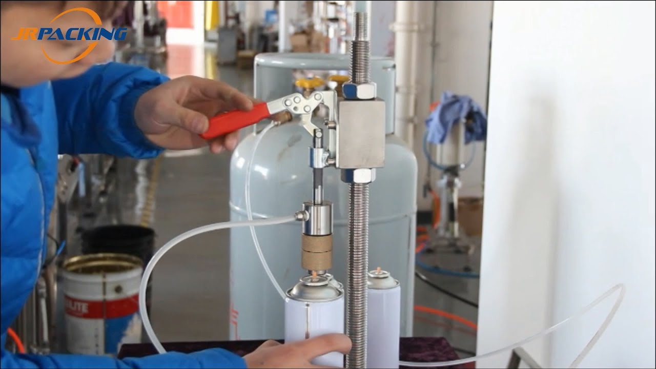 Manual Gas Filling Machine for Aerosol Cans - YouTube