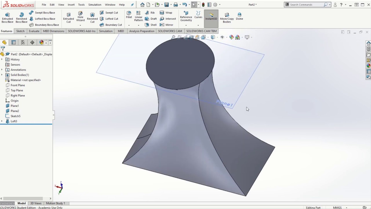 Module4 Part2: Lofted Boss/Base and Lofted Cut - YouTube