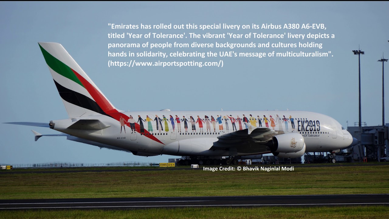 Emirates A380 A6-EVB "YEAR OF TOLERANCE" Livery - YouTube