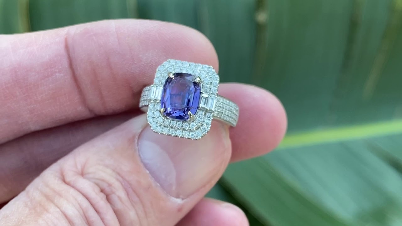 color change sapphire engagement ring 3281v - YouTube