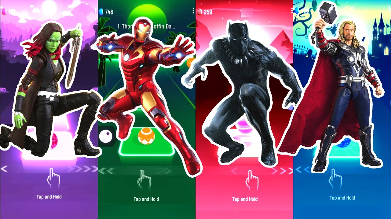 Gamora 🆚 Tony Stark 🆚 Black Panther 🆚 Thor ragnarok _ Tiles Hop EDM ...