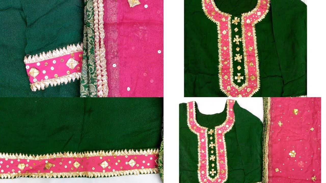 shafon k kapry par goti ki designing dupata galla bazo Daman design ...