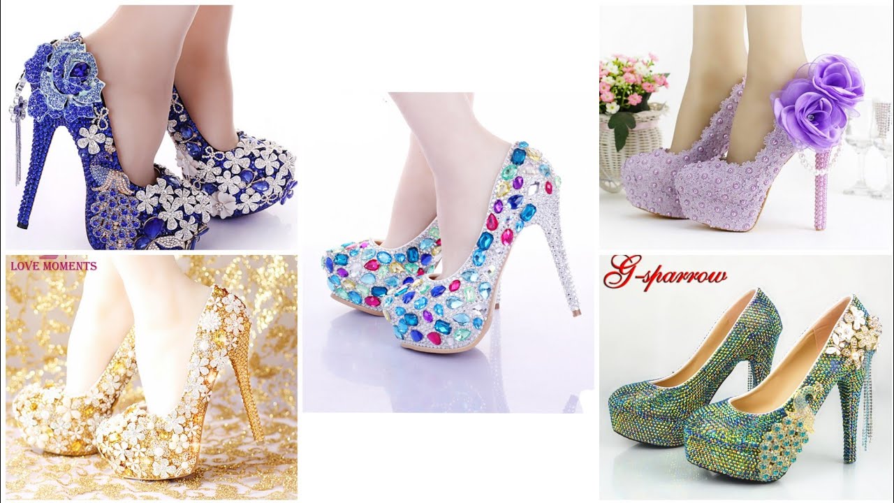 crystal high heels | pearl high heels for girls| fancy high heels ...