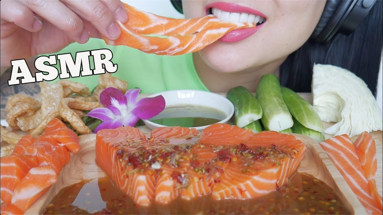 ASMR SALMON SASHIMI SPICY DIPPING SAUCE (EATING SOUNDS) NO TALKING ...
