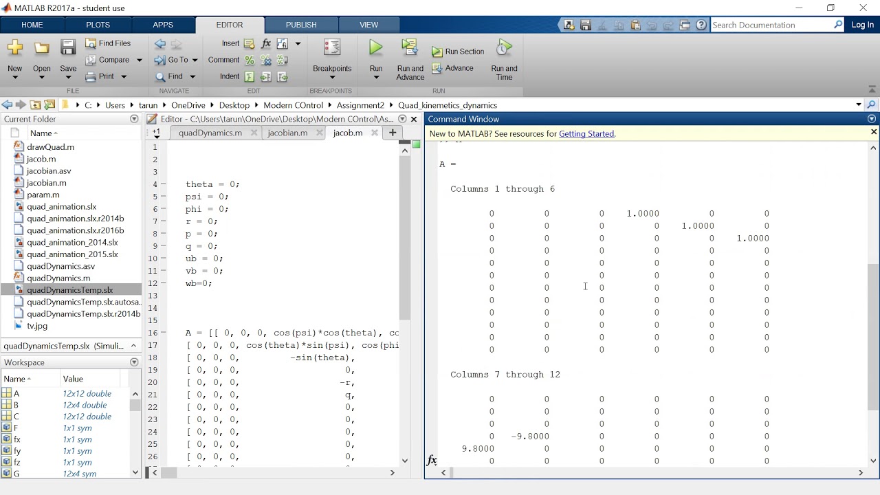Linearising around an equilibrium point for a quadcopter - YouTube