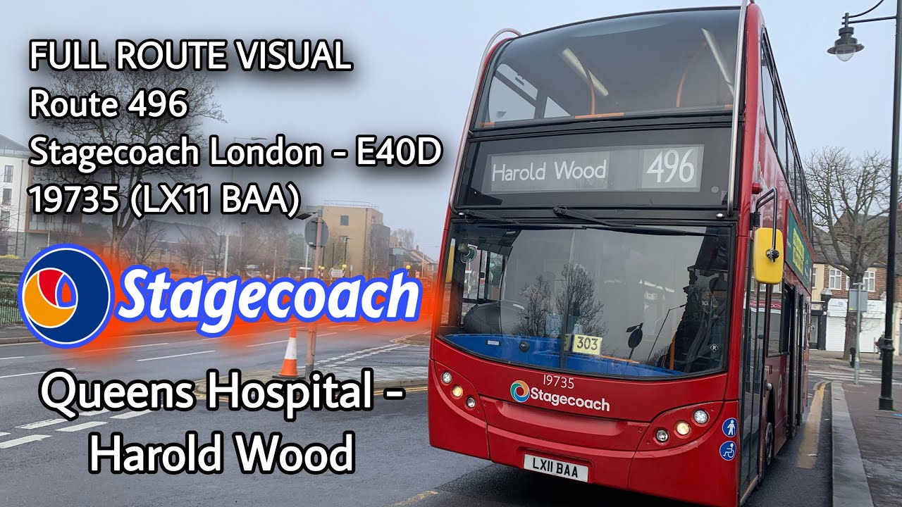 FULL ROUTE VISUAL | 496: Queens Hospital - Harold Wood | Stagecoach ...