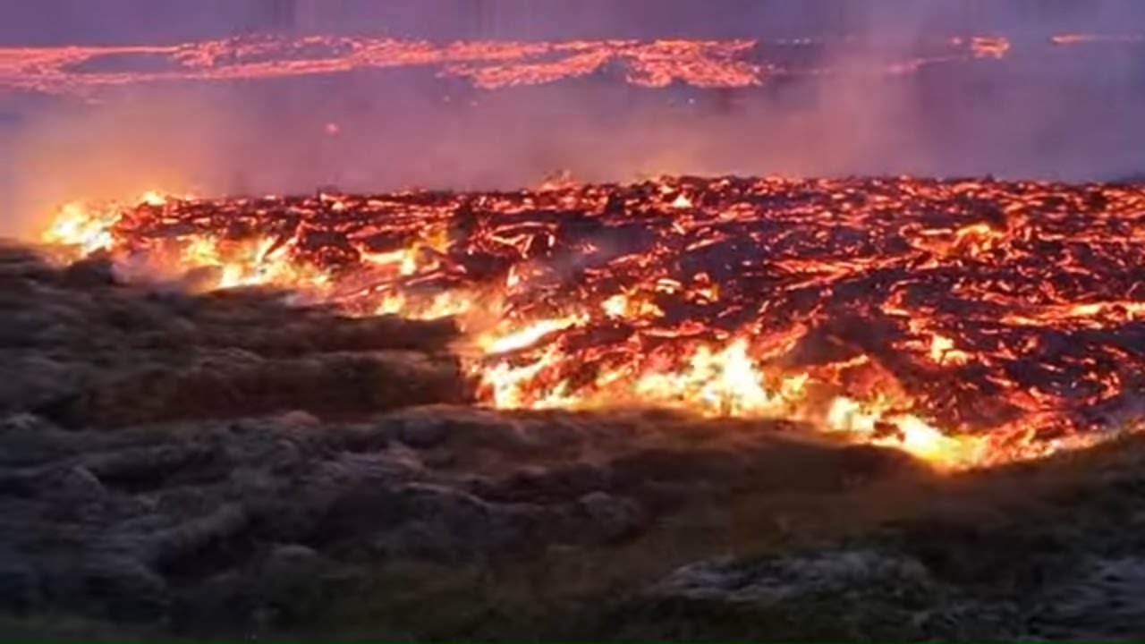Lava flood on the 1st day of the Fissure Eruption in Iceland. Unshared ...