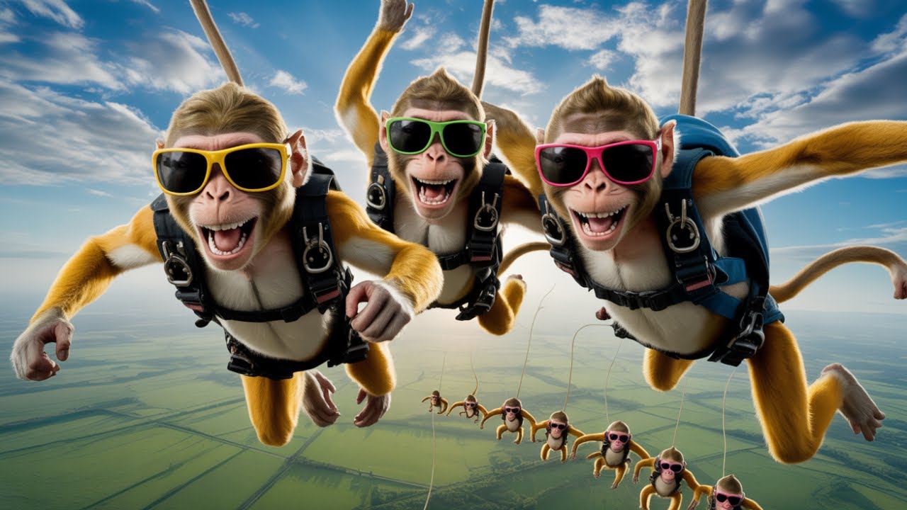 Funny Monkeys Skydiving & Dancing! 🐵🎶 | BananaBounceTV Adventures - YouTube