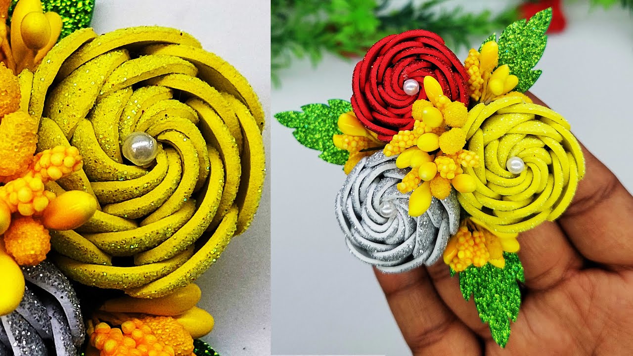 How To Make Realistic Foam Paper Roses | Glitter Flower DIY | Rose ...