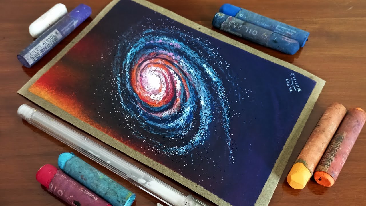"Spiral Galaxy" Easy & Realistic Oil Pastel Drawing Tutorial on Brown ...