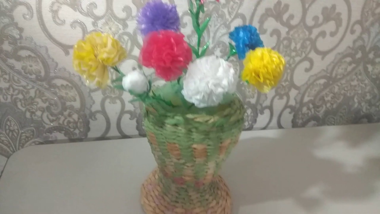 Cалафан пакетдан жуда чиройли гул ясаш. Цветок из целофанного пакета ...