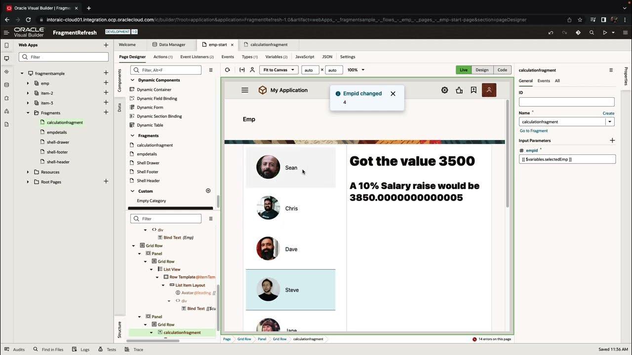 Refresh a Fragment in Visual Builder - YouTube