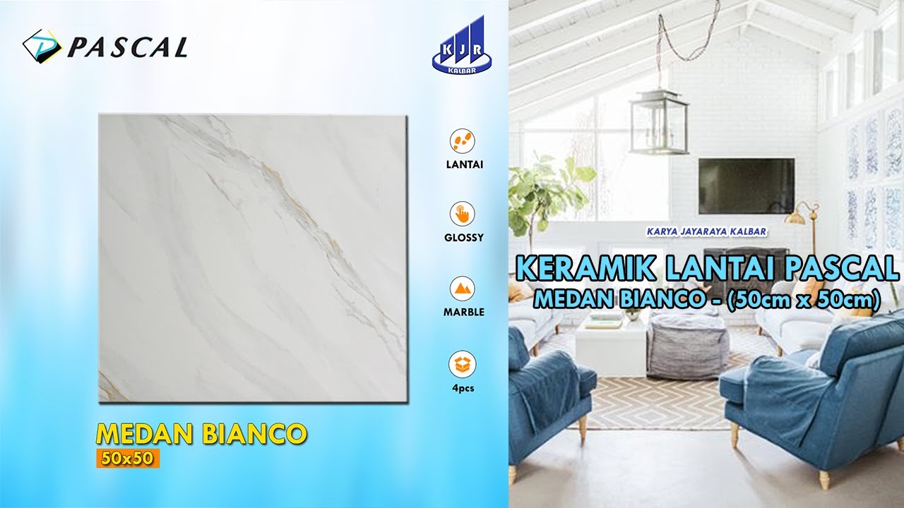 Keramik Lantai Pascal 50x50 - Medan Bianco - YouTube