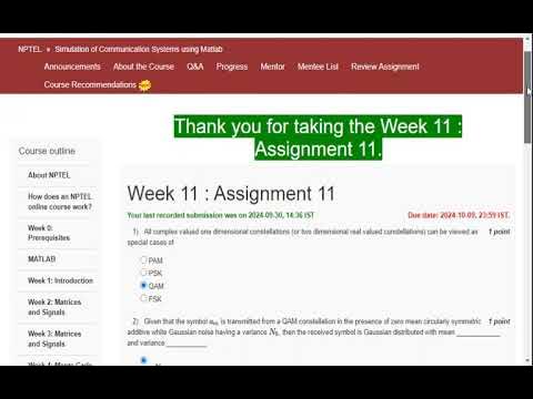 NPTEL 2024 Simulation of Communication Systems using Matlab Week 11 Solution - YouTube