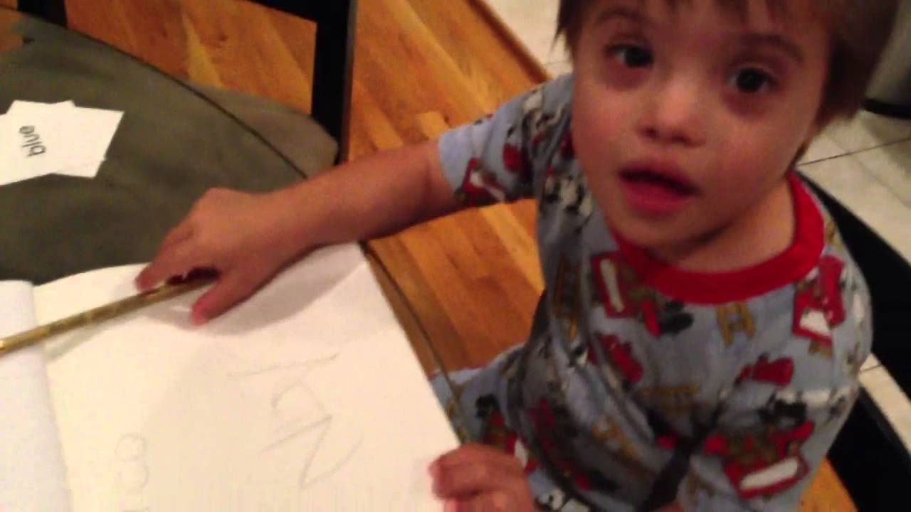 Nicholas writing his name - 5y - Down syndrome - YouTube