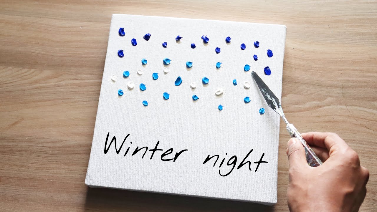 Cabin in winter night painting/Acrylic painting tutorial step by step ...