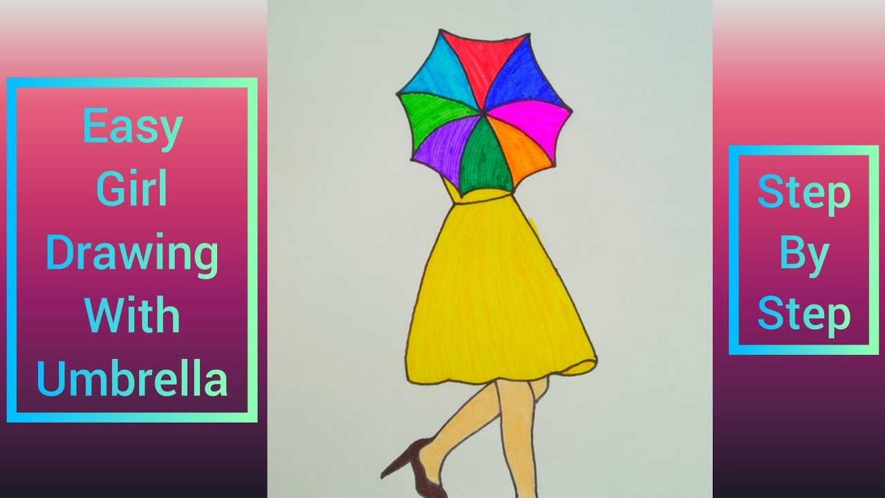 Easy girl drawing with umbrella💃☔|| How to draw a easy girl drawing ...