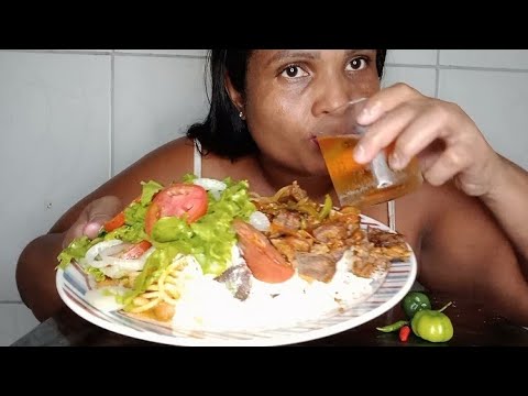 MUKBANG|COMENDO CARNE JABA ACEBOLADA| FEIJÃO ARROZ MACARRÃO SALADA E ...
