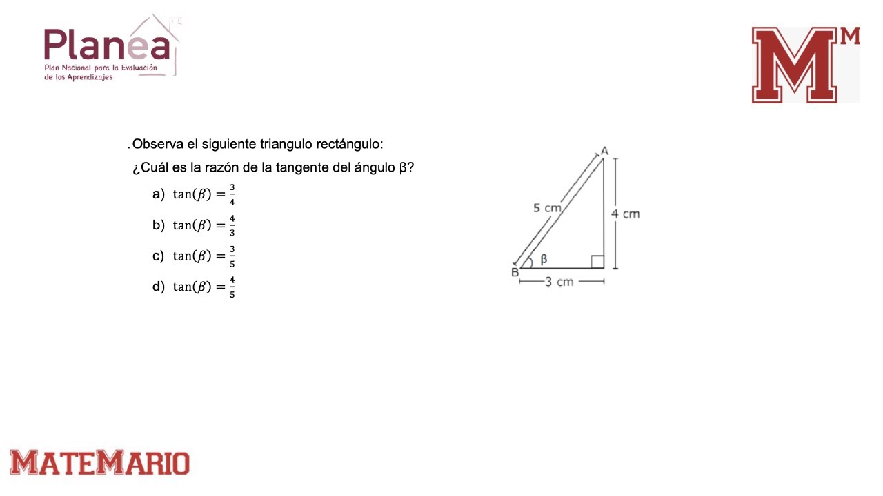 EXAMEN PLANEA| Observa el siguiente triángulo rectángulo: ¿cuál es la ...