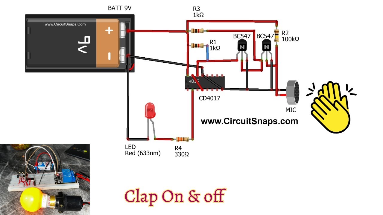 Clap ON-OFF Switch Using CD 4017 IC in Hindi: Easy Electronics Project || Light ON & OFF - YouTube