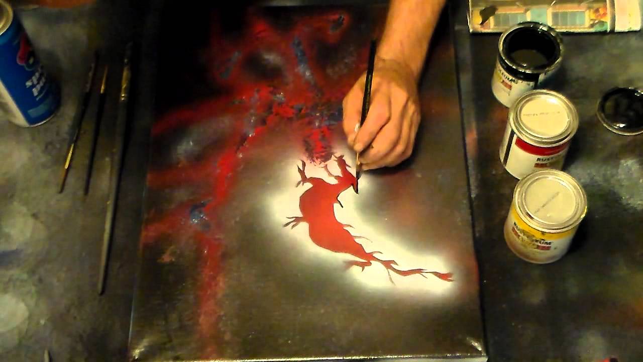 Red Dragon nebula spray paint art - YouTube