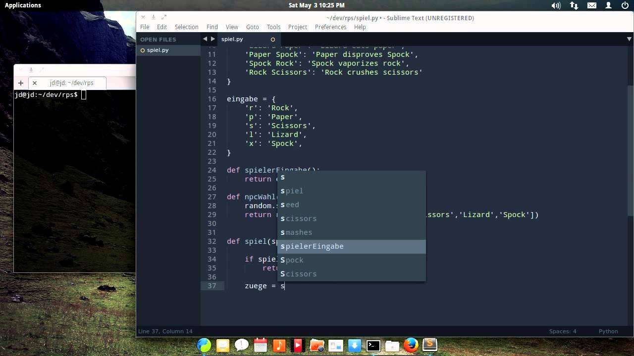 Stein, Papier, Schere, Echse, Spock in Python - YouTube