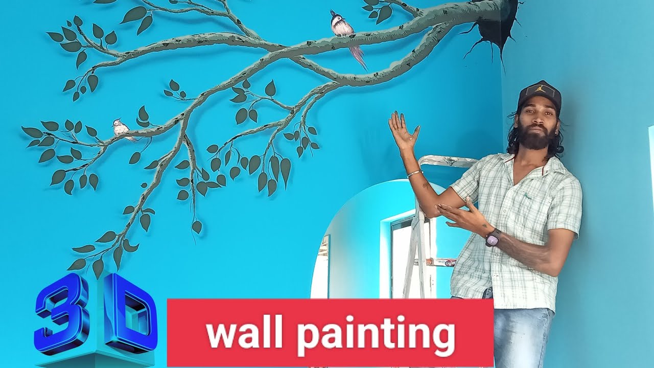 3D wall painting|| tree painting||3D wall designing ||🎨🎨🖌️ ️ ...
