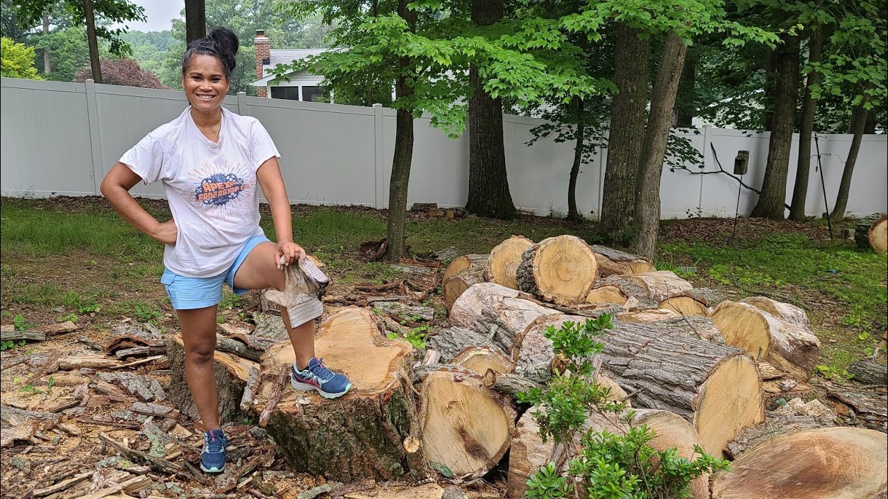 Splitting Large Rounds Oak Firewood | Khmer USA Vlog - YouTube