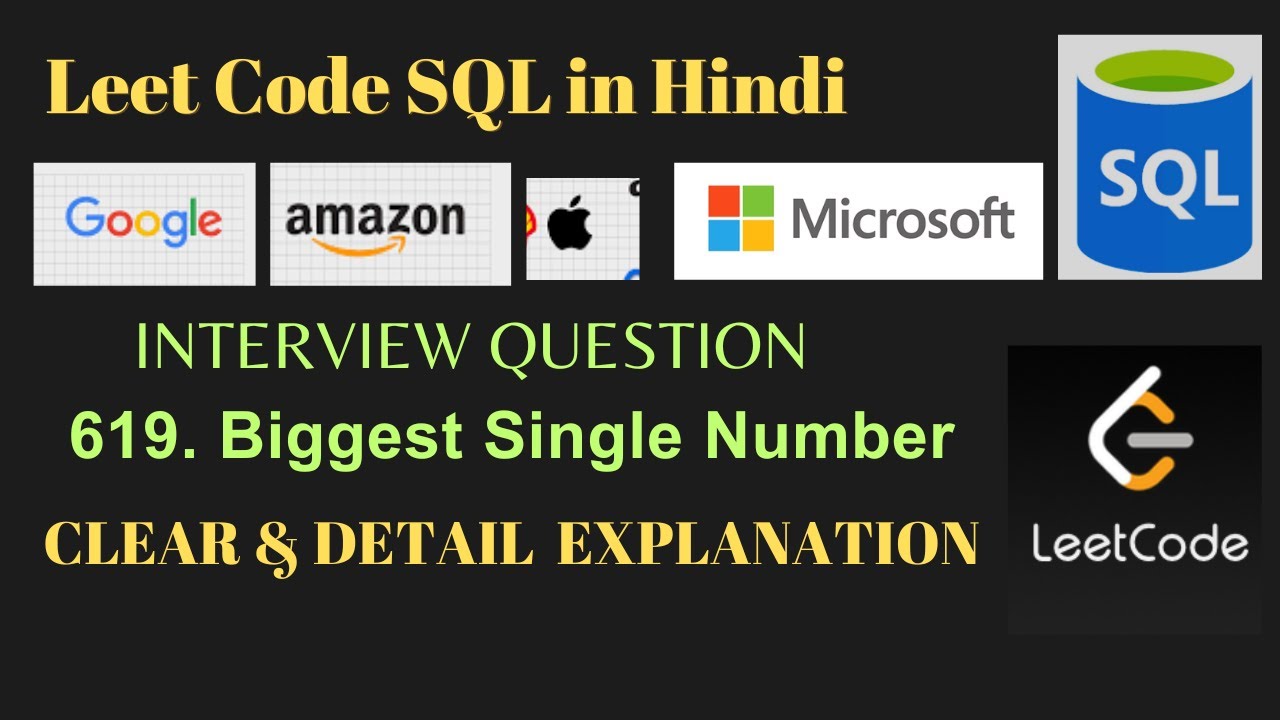 619 Biggest Single Number Sql Query Leetcode Problem Easy Youtube 4998