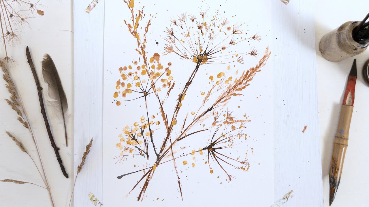 Sketching with Ink, Bamboo, Glass Pen, Twigs and Q-Tips to create Dried ...