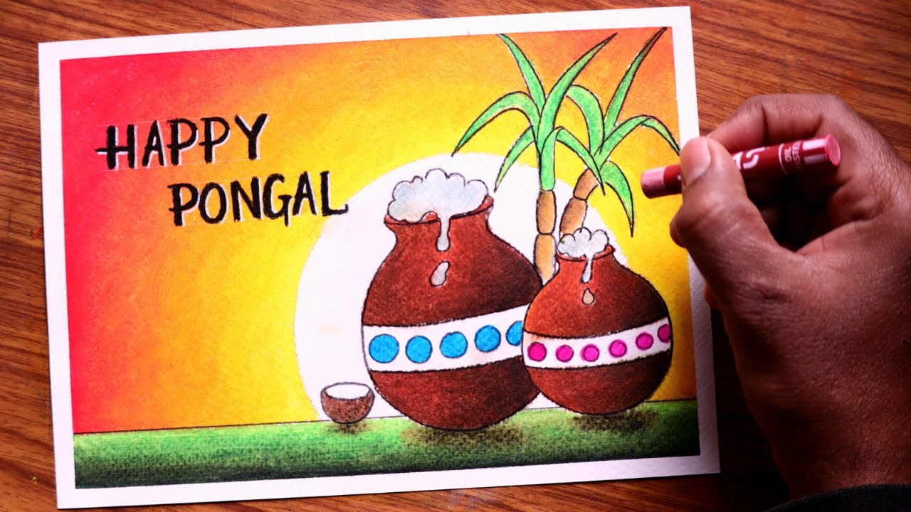 PONGAL drawing easy - step by step / How to draw PONGAL festival ...