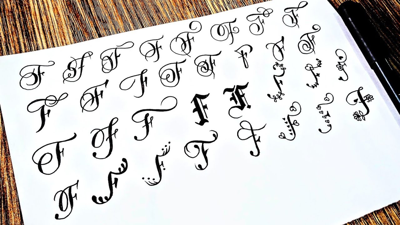 How to write Letter F in fancy calligraphy tattoo style - YouTube