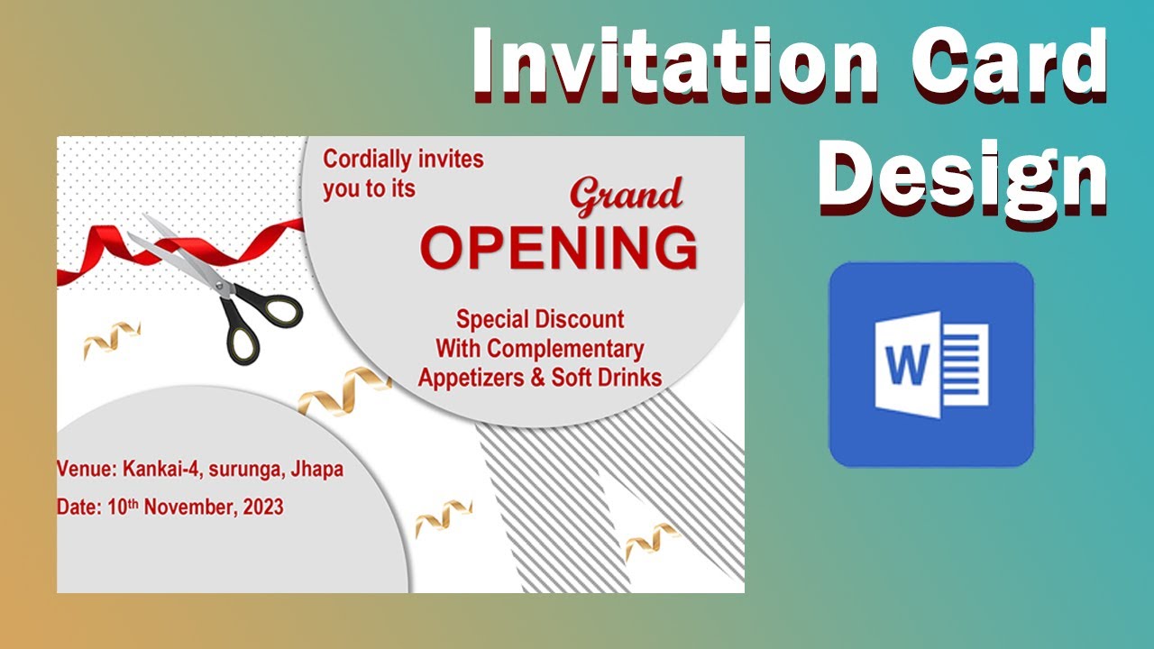 Invitation Card Design in MS Word || Grand Opening Invitation card ...