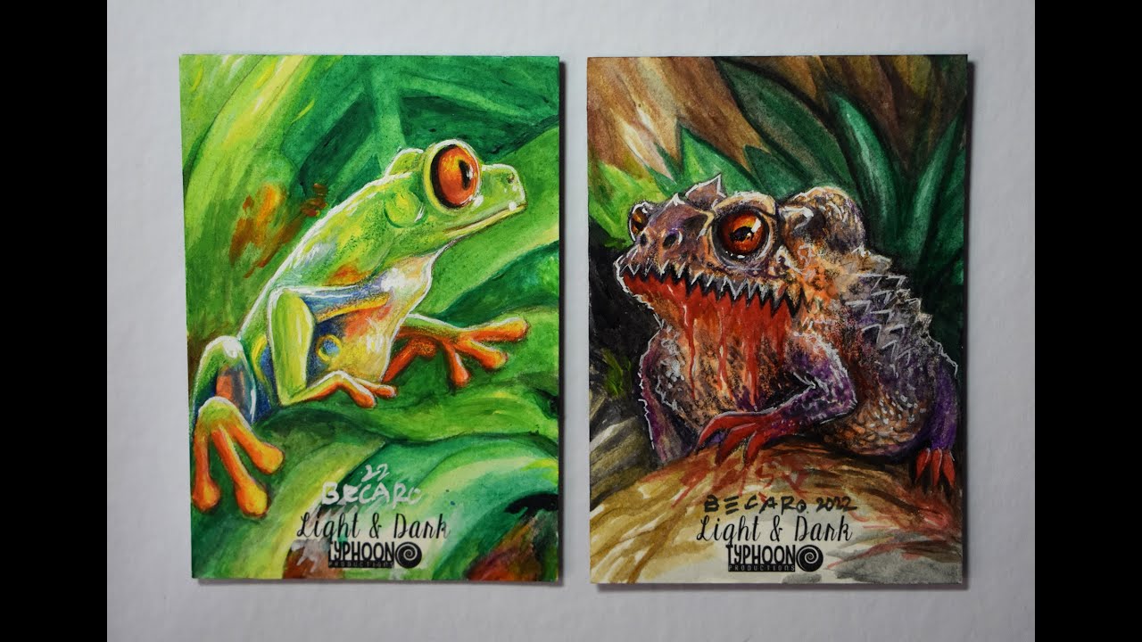 How to draw a semi realistic Red Eye Tree Frog and Infected Bull Frog ...
