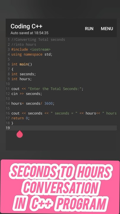 Seconds to Hours Conversation in C++ Program #cpp #secondstohours #coding - YouTube