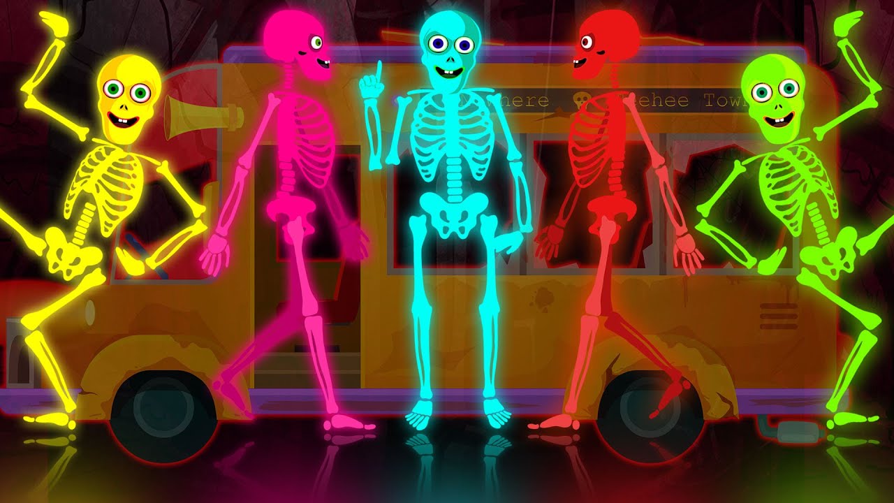 Five Skeletons Riding On A Bus | Songs For Kids | HooplaKidz Shows ...
