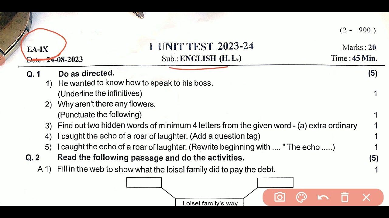 Std. 9 English 1st Unit Test Question Paper Maharashtra Board - YouTube
