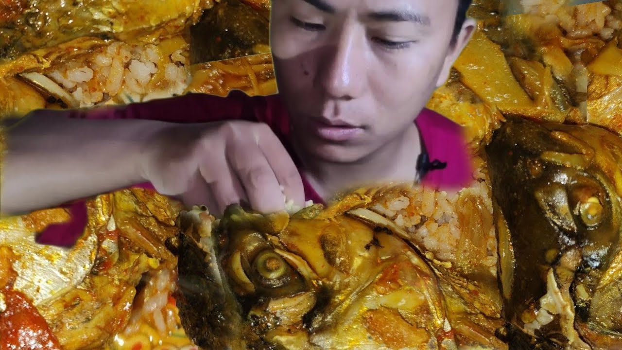 MUKBANG! Eating fish head fish 🐟 curry with cabbage 🥬 #kempthefoodie ...