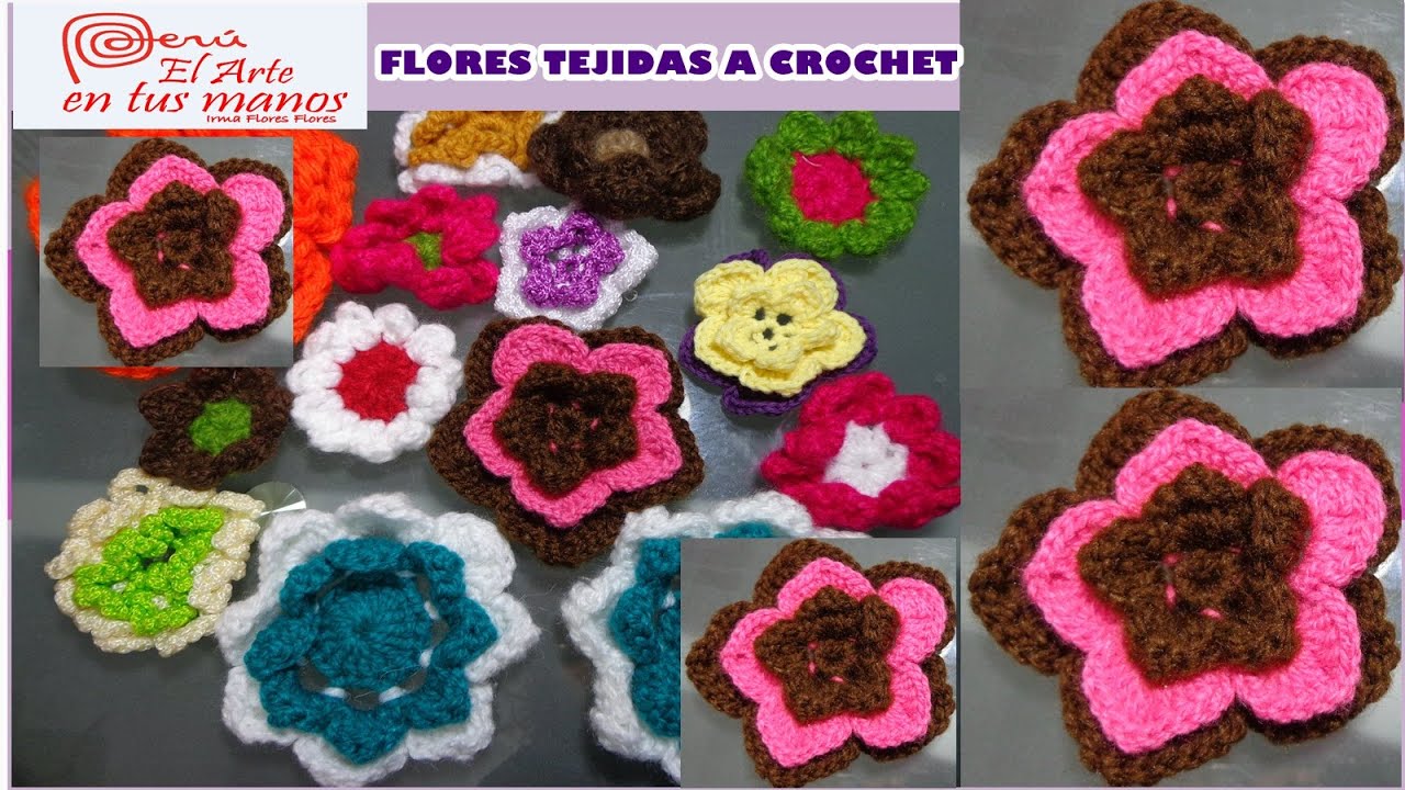 COMO HACER UNA FLOR TEJIDA A CROCHET PASO A PASO - YouTube