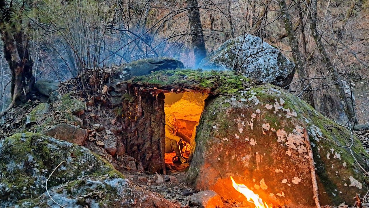 I Built a PERFECT Bushcraft Cave Shelter for Winter Survival - YouTube