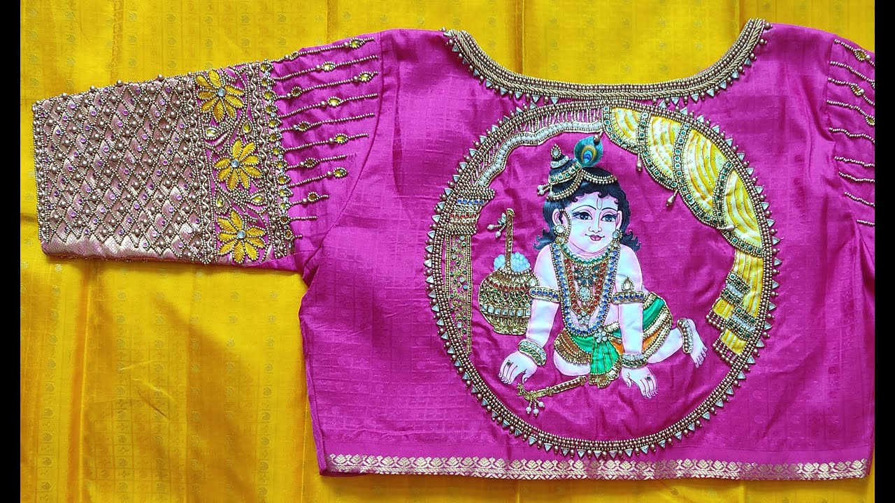 Baby Krishna | Tanjore Style Fabric Painting on Blouse | Baby Shower ...