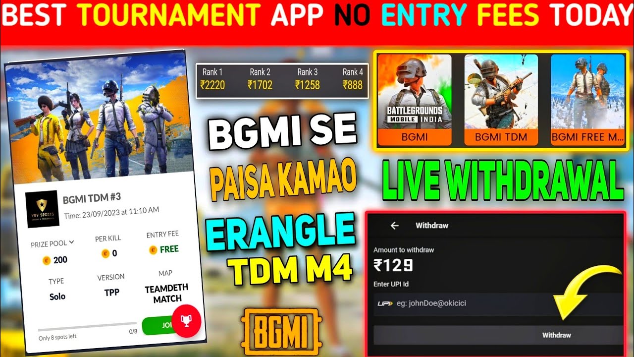 best bgmi tournament app free entry 2023 🤑| gamer broad app se paisa ...