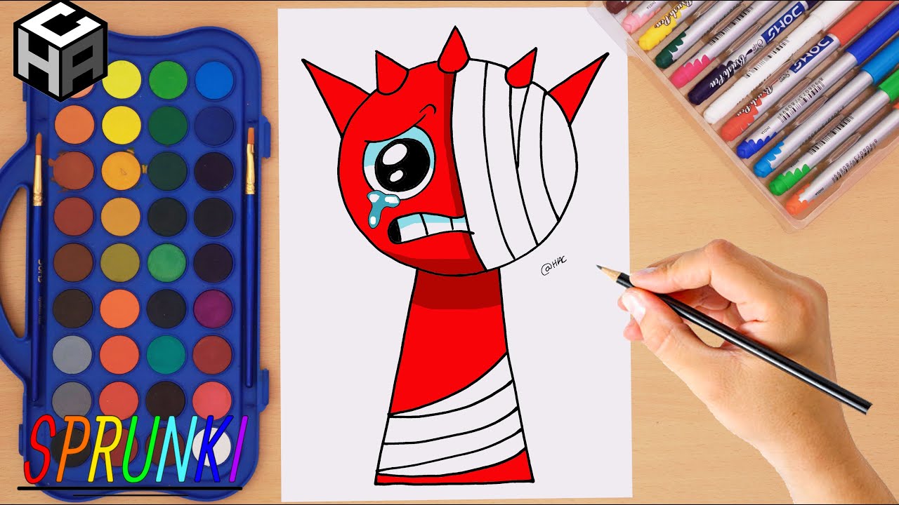 How to draw Raddy Red Sprunki With bandages | Step by step | Incredibox ...