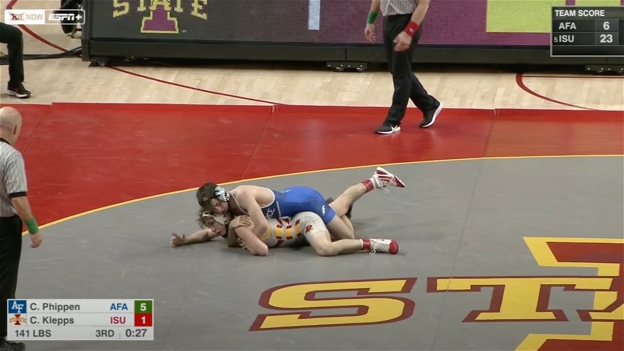 141lbs Cody Phippen (Air Force) dec Charlie Klepps (ISU) - YouTube