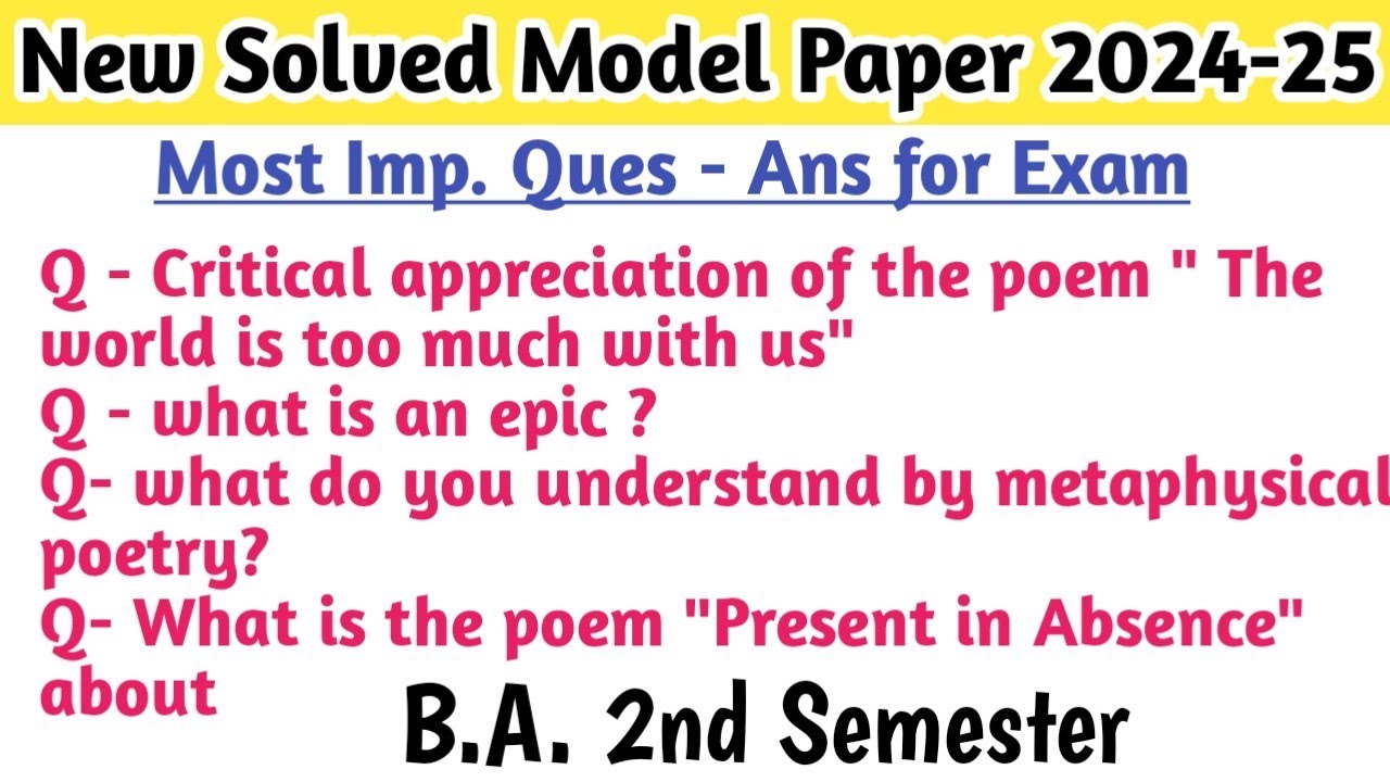 B.A. 2nd semester English literature important questions and answers ...